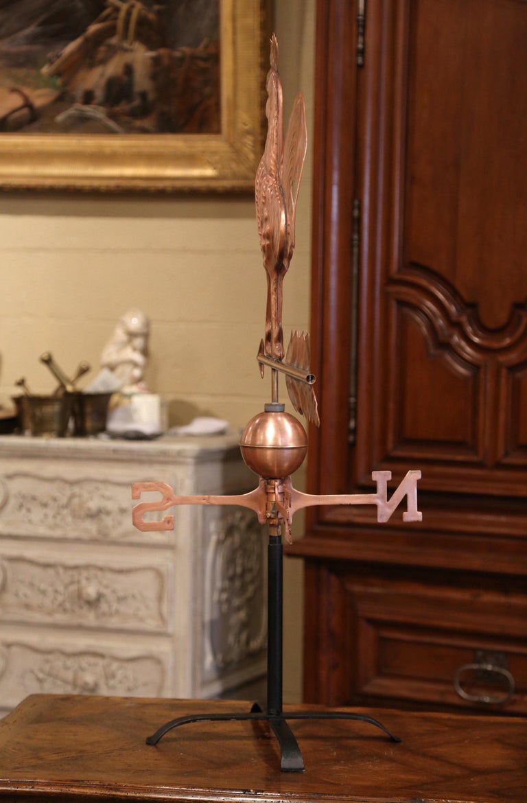 19th Century French Patinated Copper Rooster Weather Vane with Cardinal ...
