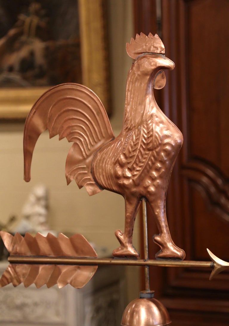 19th Century French Patinated Copper Rooster Weather Vane with Cardinal ...