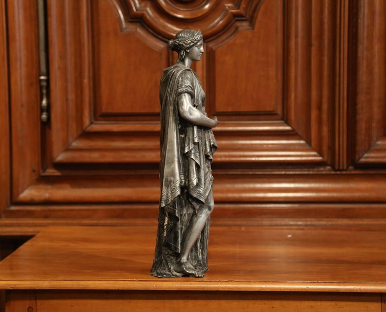 19th Century French Patinated Pewter Roman Woman Statue For Sale at 1stDibs
