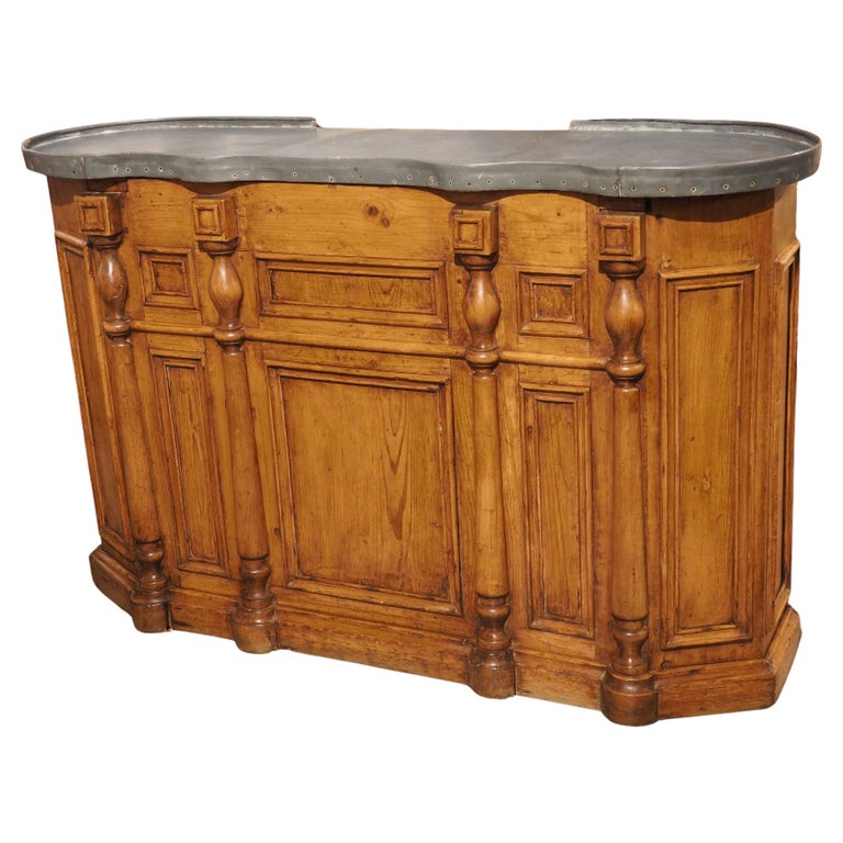 19th Century French Pine Bar with Shaped Lead Top For Sale at 1stDibs