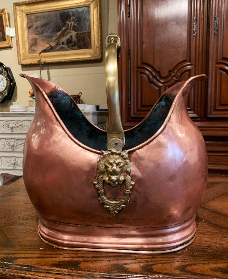 19th Century French Polished Copper, Brass and Wood Decorative Coal ...
