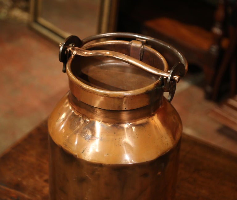 19th Century French Polished Copper Milk Container with Handle and Lid ...