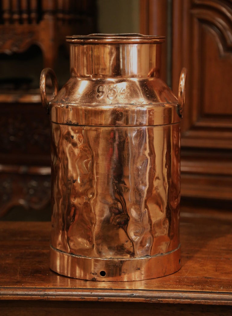 19th Century French Polished Copper Plated Milk Container with Handles ...