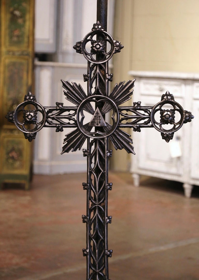 19th Century, French Polished Iron Catholic Cross with Virgin Mary ...