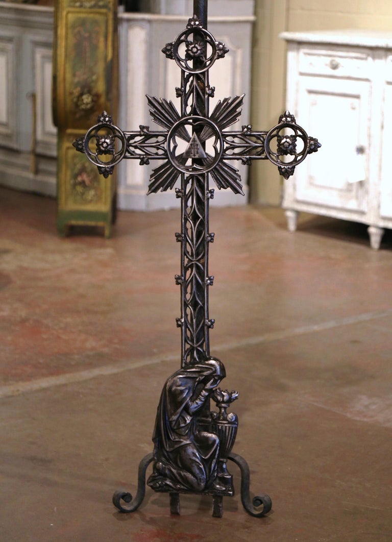 19th Century, French Polished Iron Catholic Cross with Virgin Mary ...