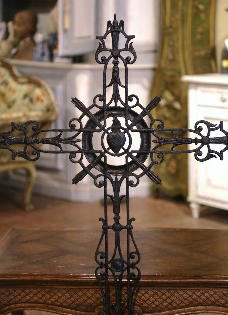 19th Century French Polished Iron Cross with Angel, Torch and Crown ...