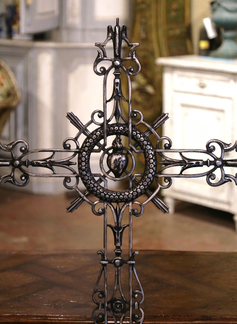 19th Century French Polished Iron Cross with Angel, Torch and Crown ...