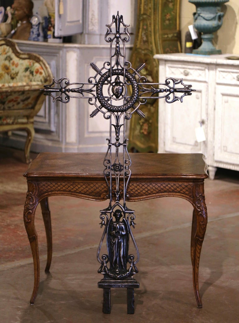 19th Century French Polished Iron Cross with Angel, Torch and Crown ...