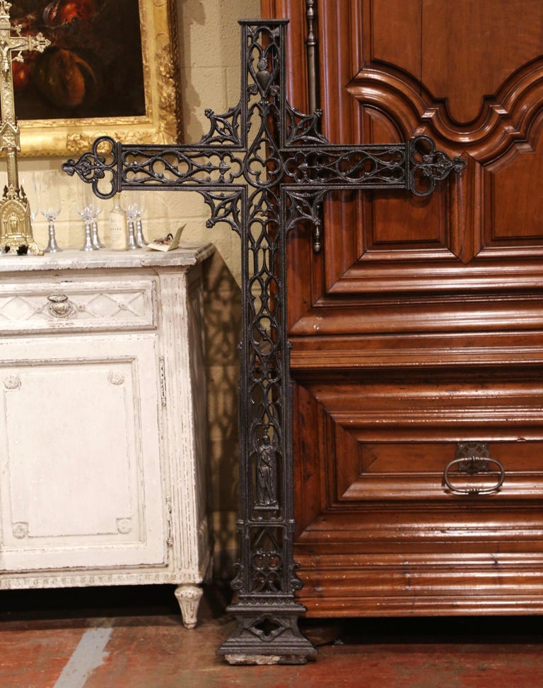 19th Century French Polished Iron Garden Cross with Virgin Mary For ...