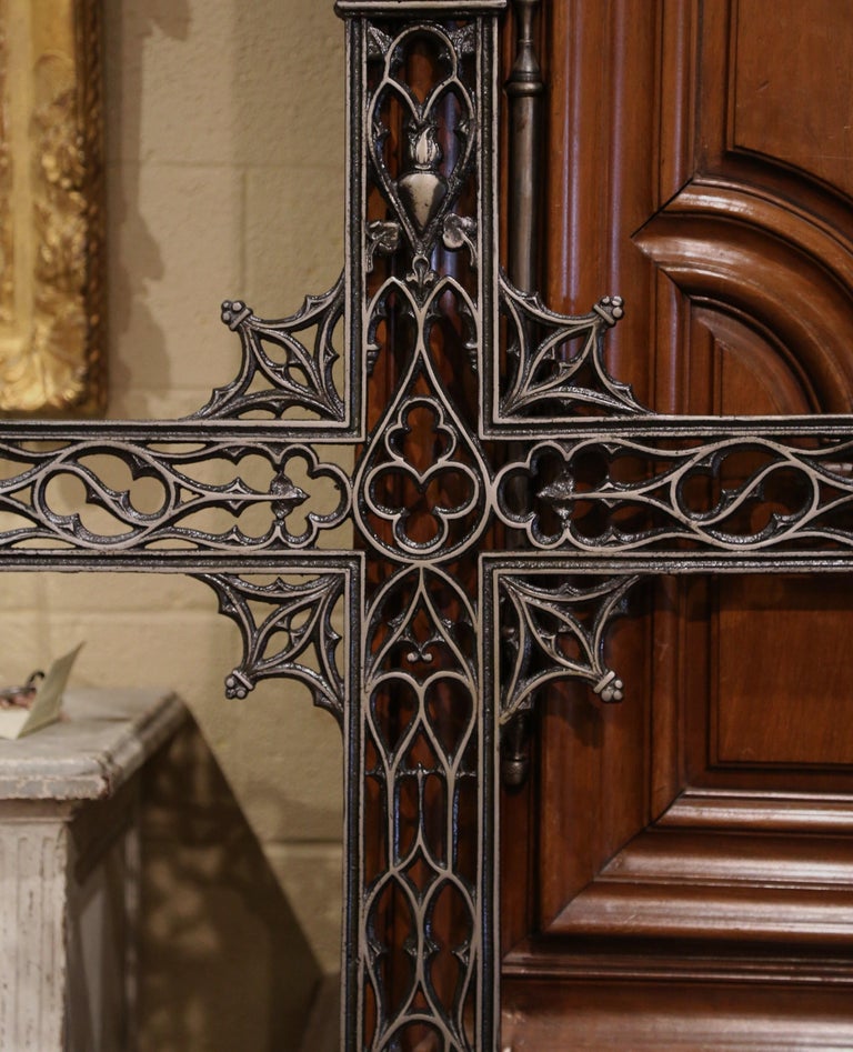 19th Century French Polished Iron Garden Cross with Virgin Mary For ...