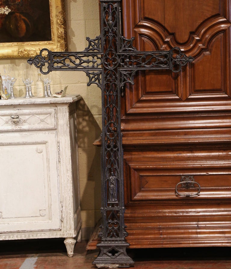 19th Century French Polished Iron Garden Cross with Virgin Mary For ...