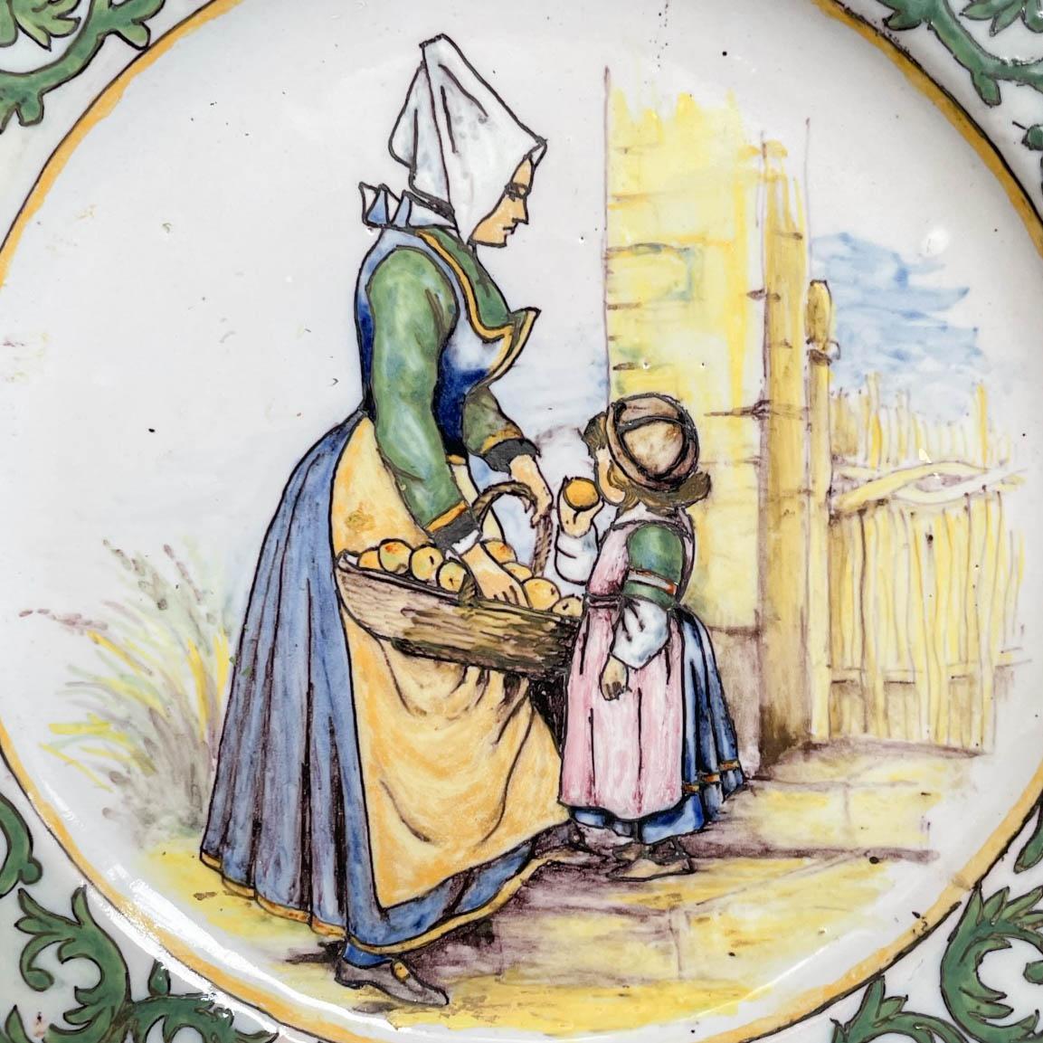 19th Century French Porquier Beau Quimper Faience Plate For Sale at 1stDibs