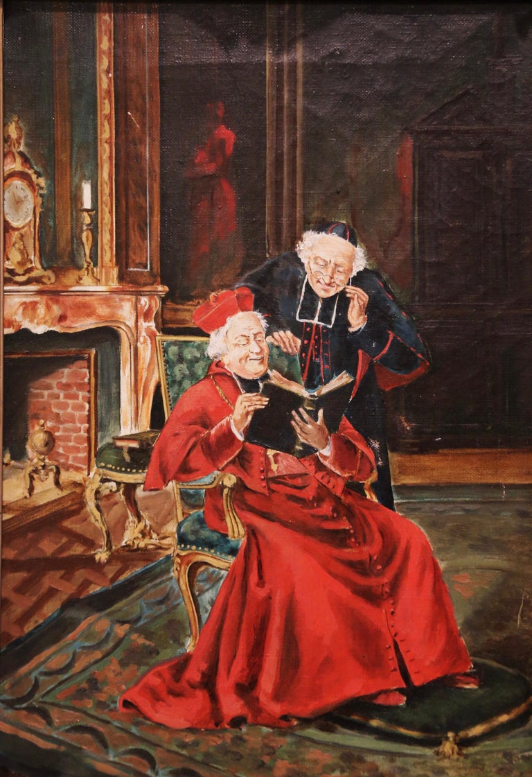 19th Century French Priest Oil Painting in Carved Giltwood Frame Signed ...