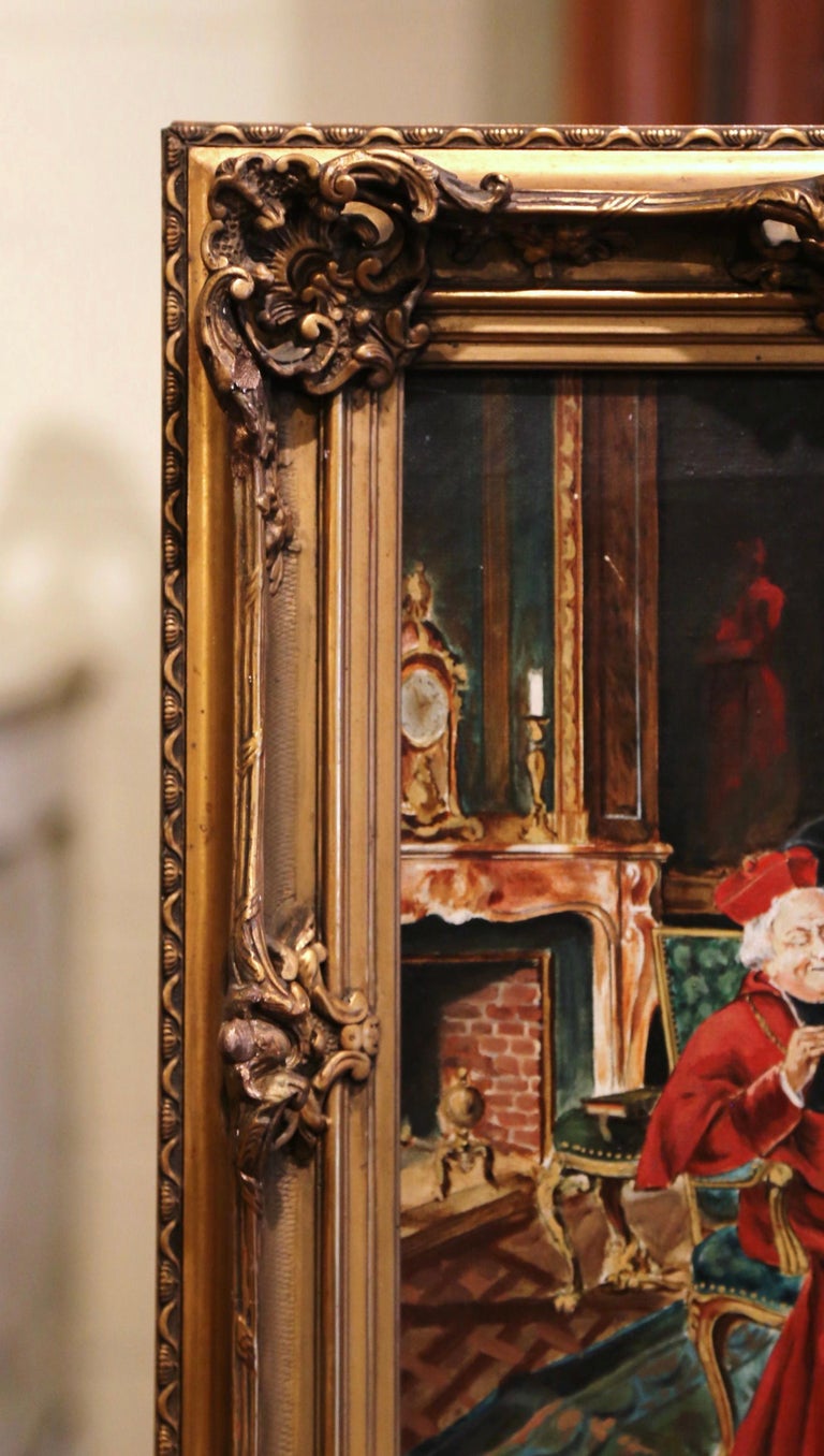 19th Century French Priest Oil Painting in Carved Giltwood Frame Signed ...