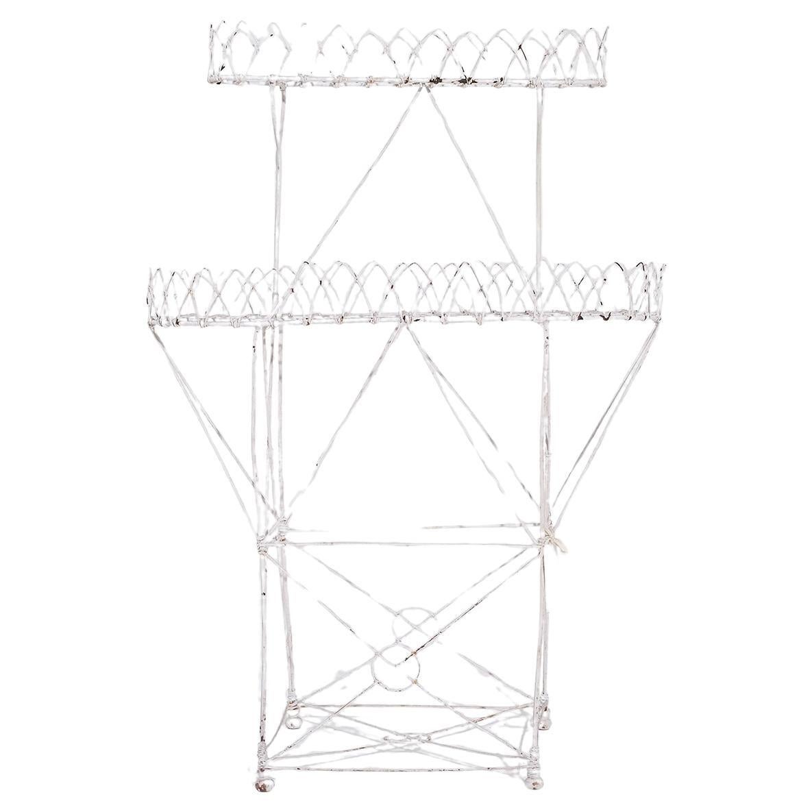 19th Century French Provincial Antique Two-Tier White Wire Garden Plant ...