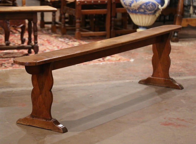 19th Century French Provincial Carved Cherry Bench on Pedestal Bases at ...