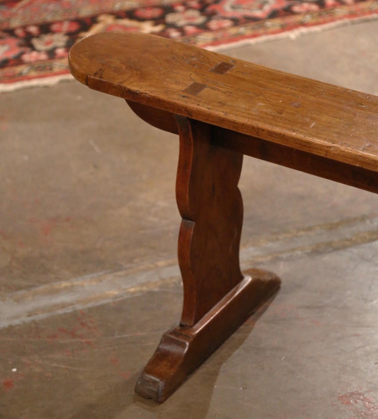 19th Century French Provincial Carved Cherry Bench on Pedestal Bases at ...