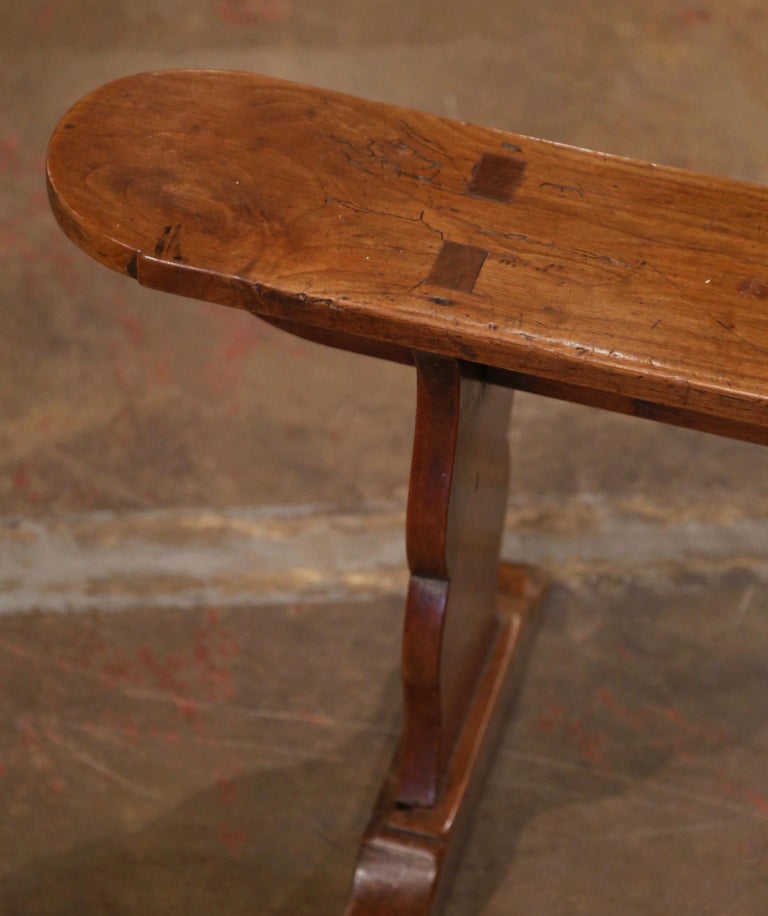 19th Century French Provincial Carved Cherry Bench on Pedestal Bases at ...