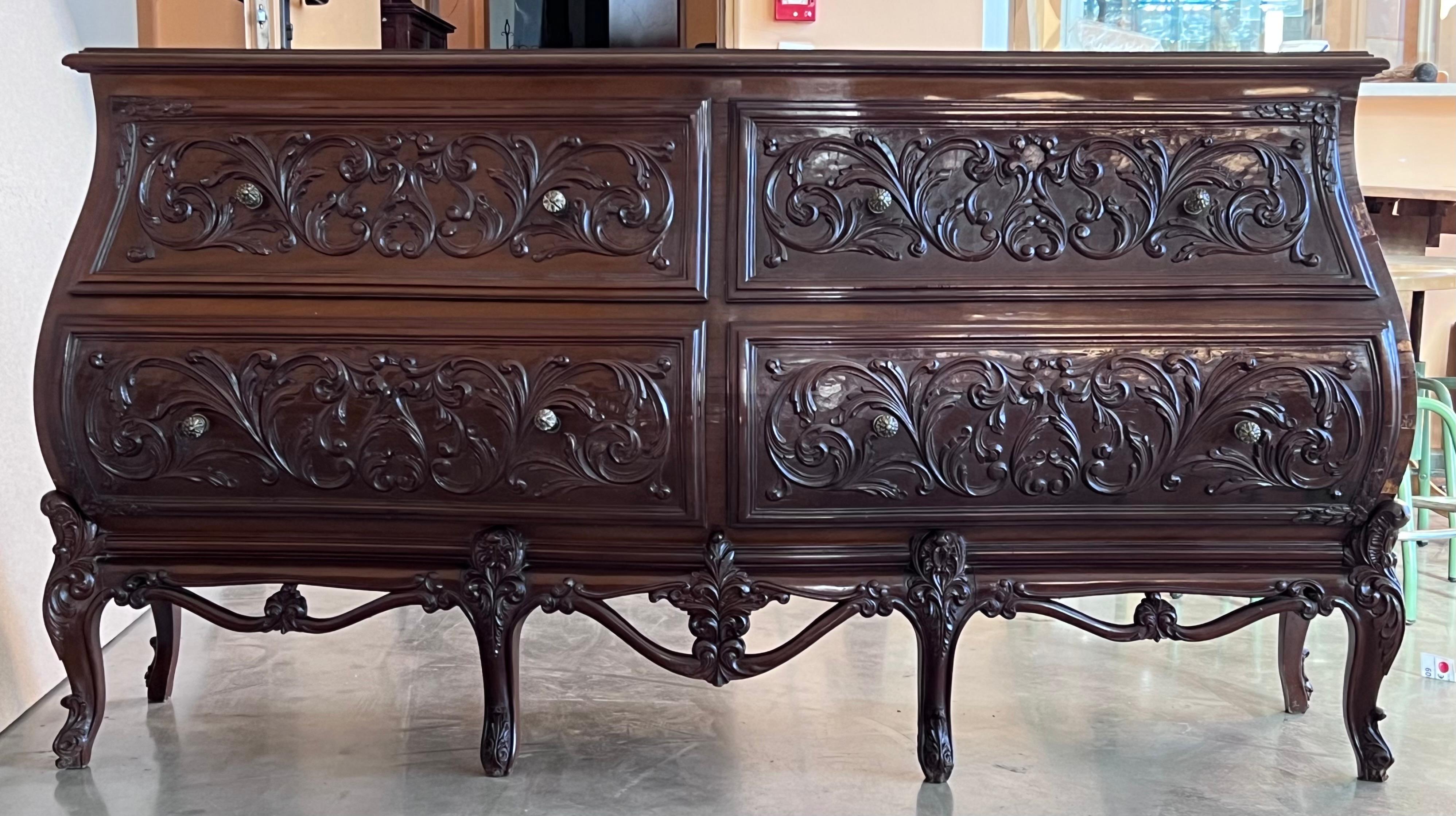 19th Century French Provincial Louis XV Carved Walnut Bombe Double ...