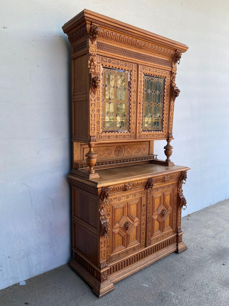 19th Century French Renaissance Buffet Victorian Carved Lion Cabinet ...