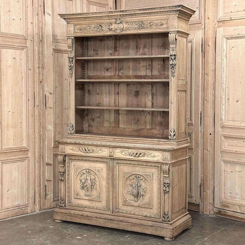 19th Century French Renaissance Hunt Bookcase in Stripped Oak For Sale ...