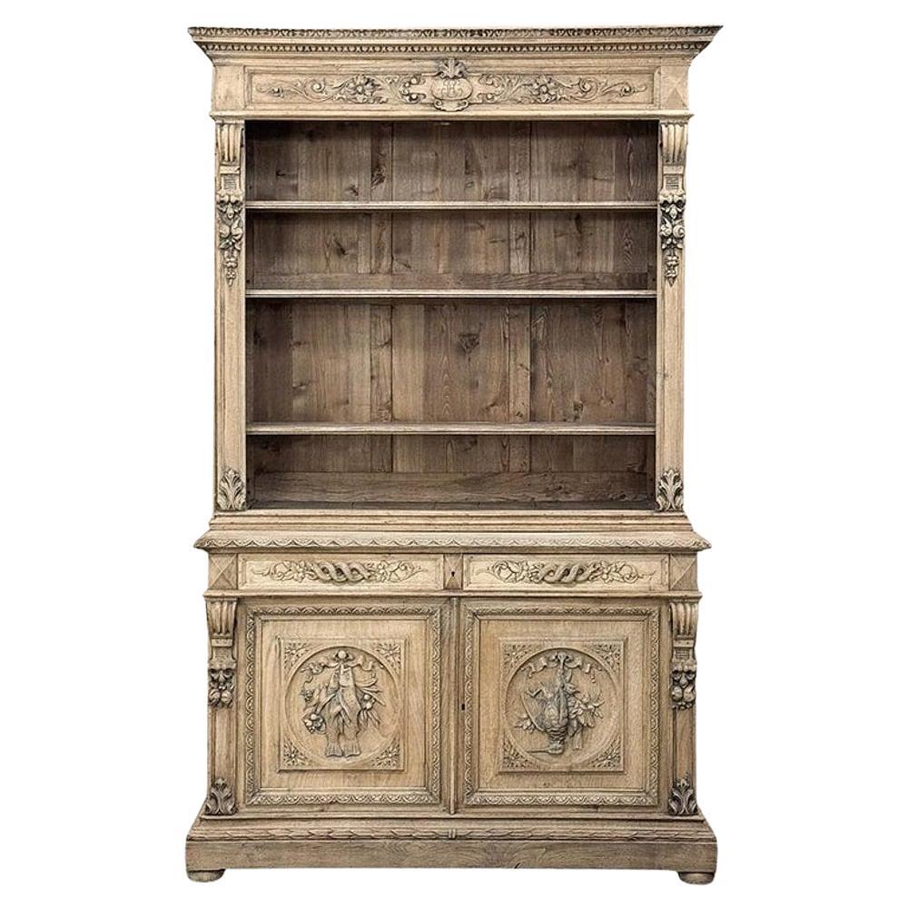 19th Century French Renaissance Hunt Bookcase in Stripped Oak For Sale ...
