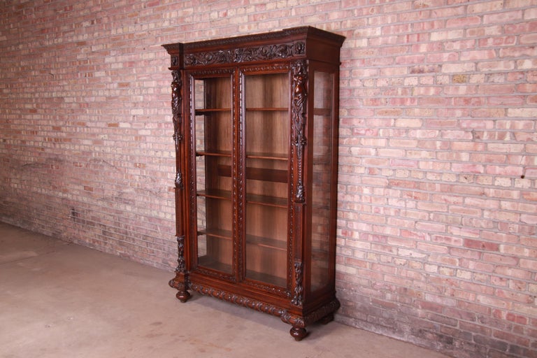 19th Century French Renaissance Ornate Carved Walnut Bookcase at ...