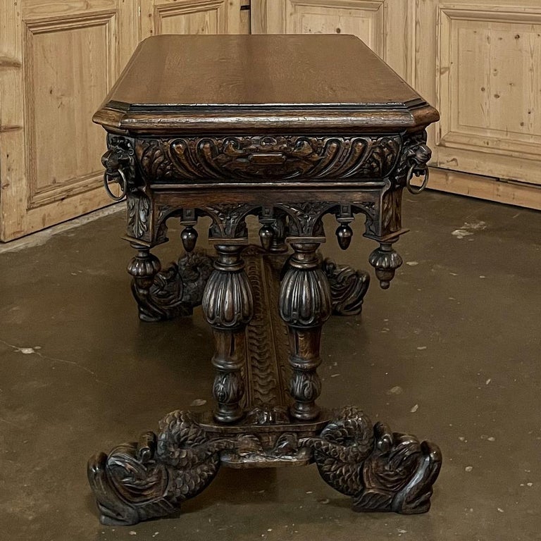 19th Century French Renaissance Writing Table with Dolphins at 1stDibs