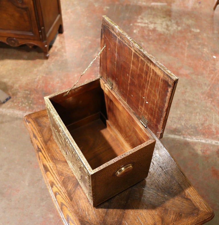 19th Century French Repousse Brass and Wood Box with Sailboat Decor at ...