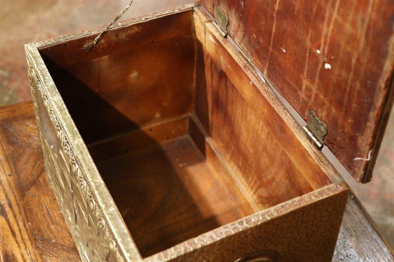 19th Century French Repousse Brass and Wood Box with Sailboat Decor at ...