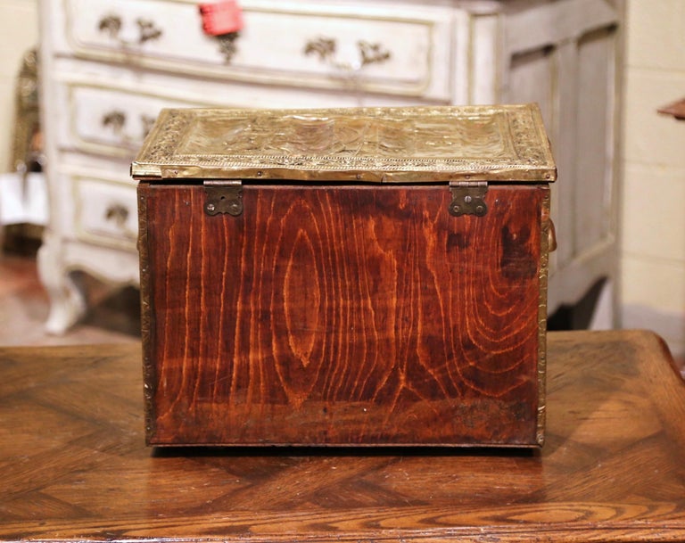 19th Century French Repousse Brass and Wood Box with Sailboat Decor at ...