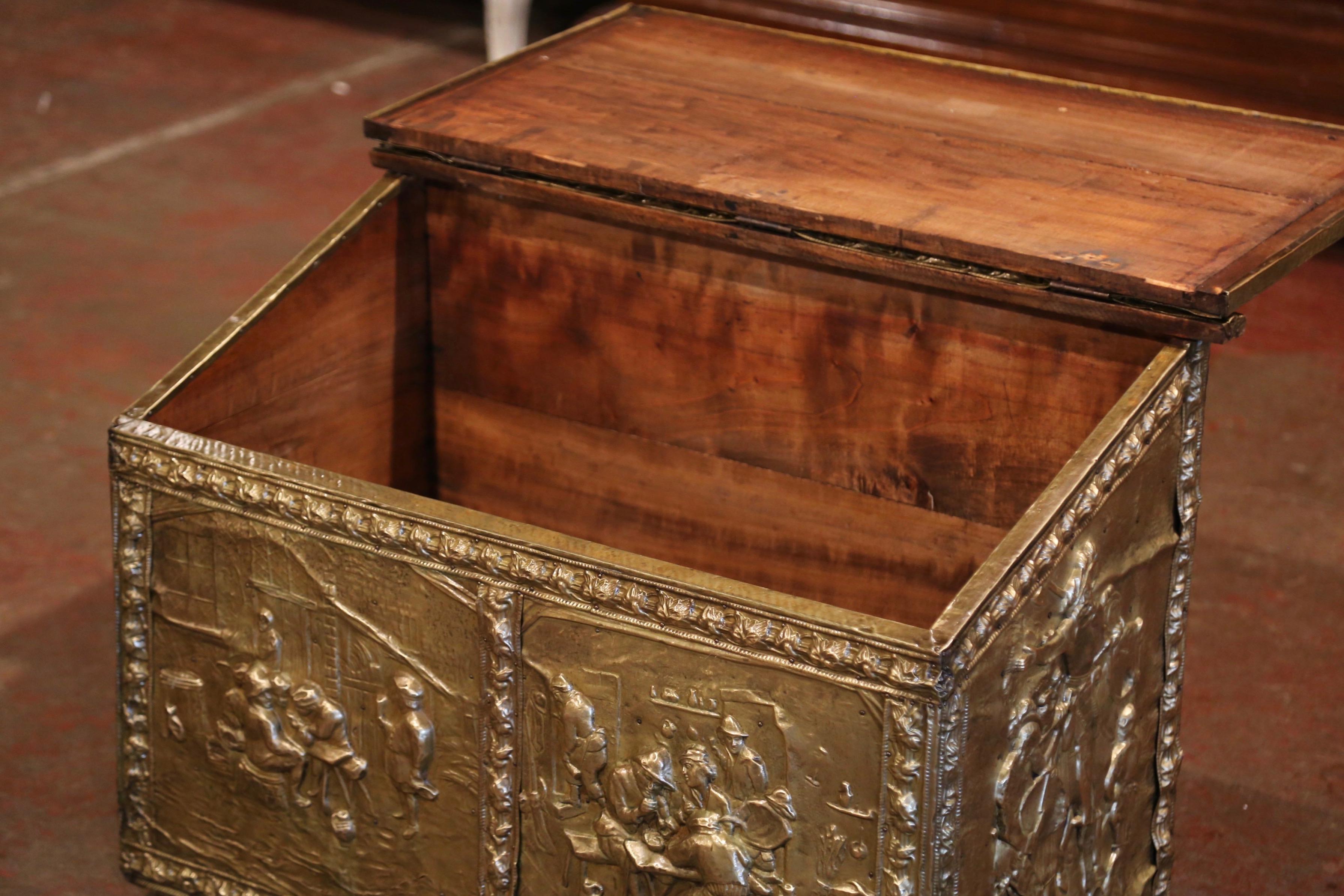 19th Century French Repousse Copper and Wood Box with Tavern Scenes at ...