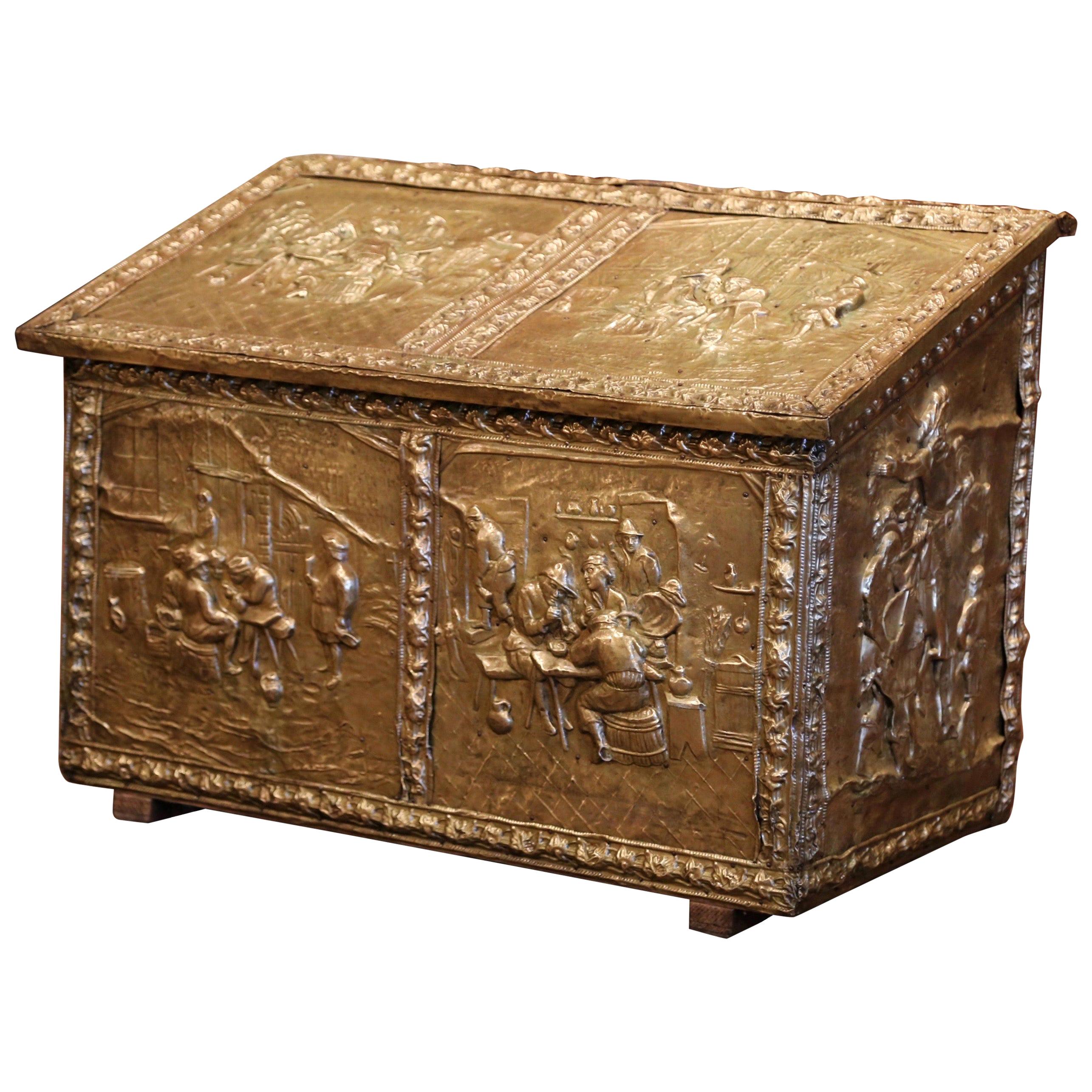 19th Century French Repousse Copper and Wood Box with Tavern Scenes at ...