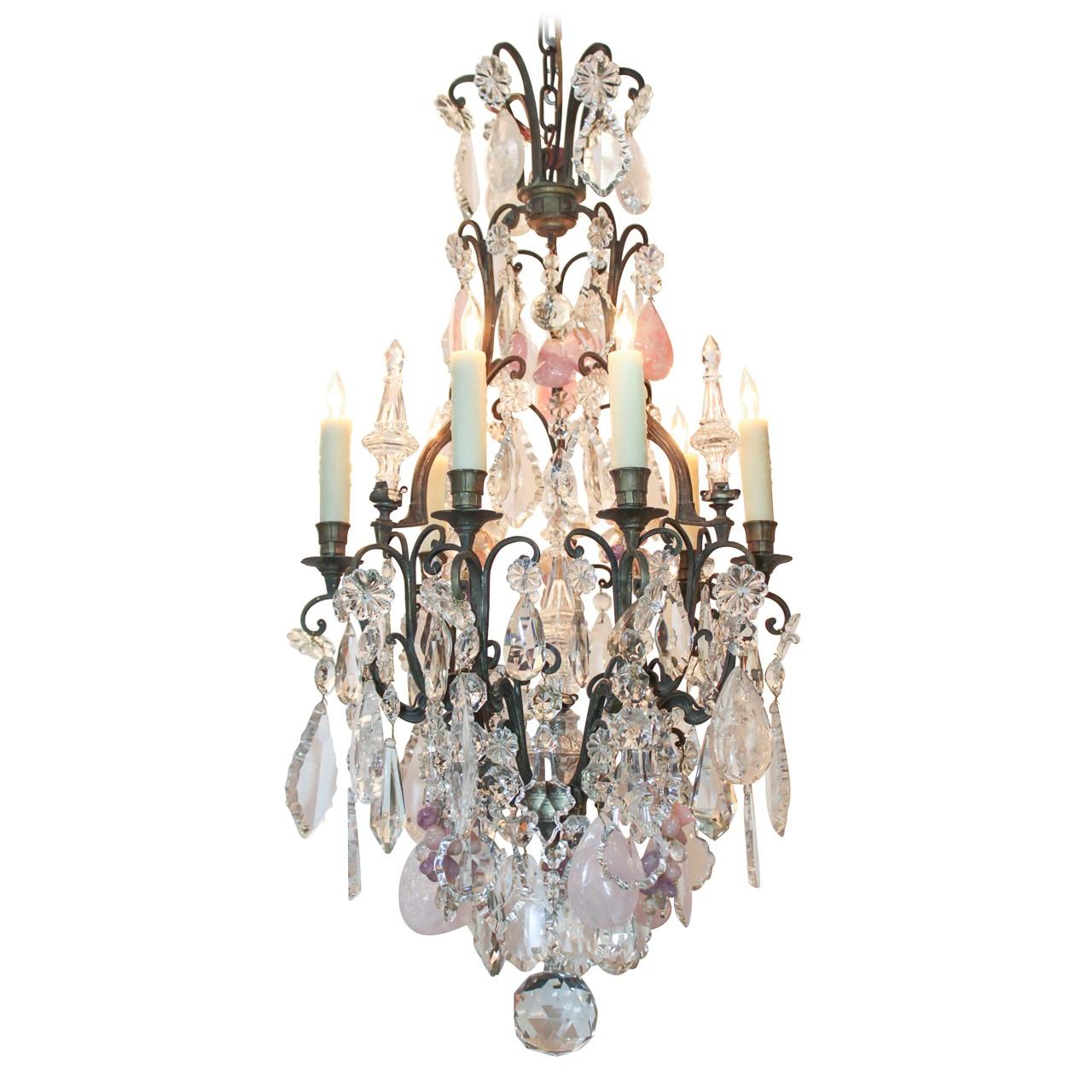 19th Century French Rock Crystal and Rose Quartz Chandelier at 1stDibs