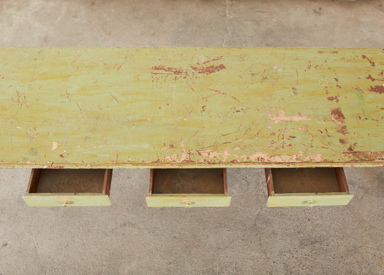 19th Century French Sage Green Pine Farmhouse Dining Table at 1stDibs