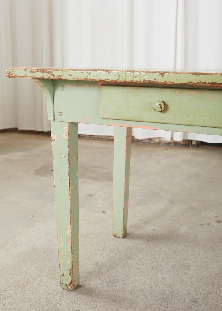 19th Century French Sage Green Pine Farmhouse Dining Table at 1stDibs