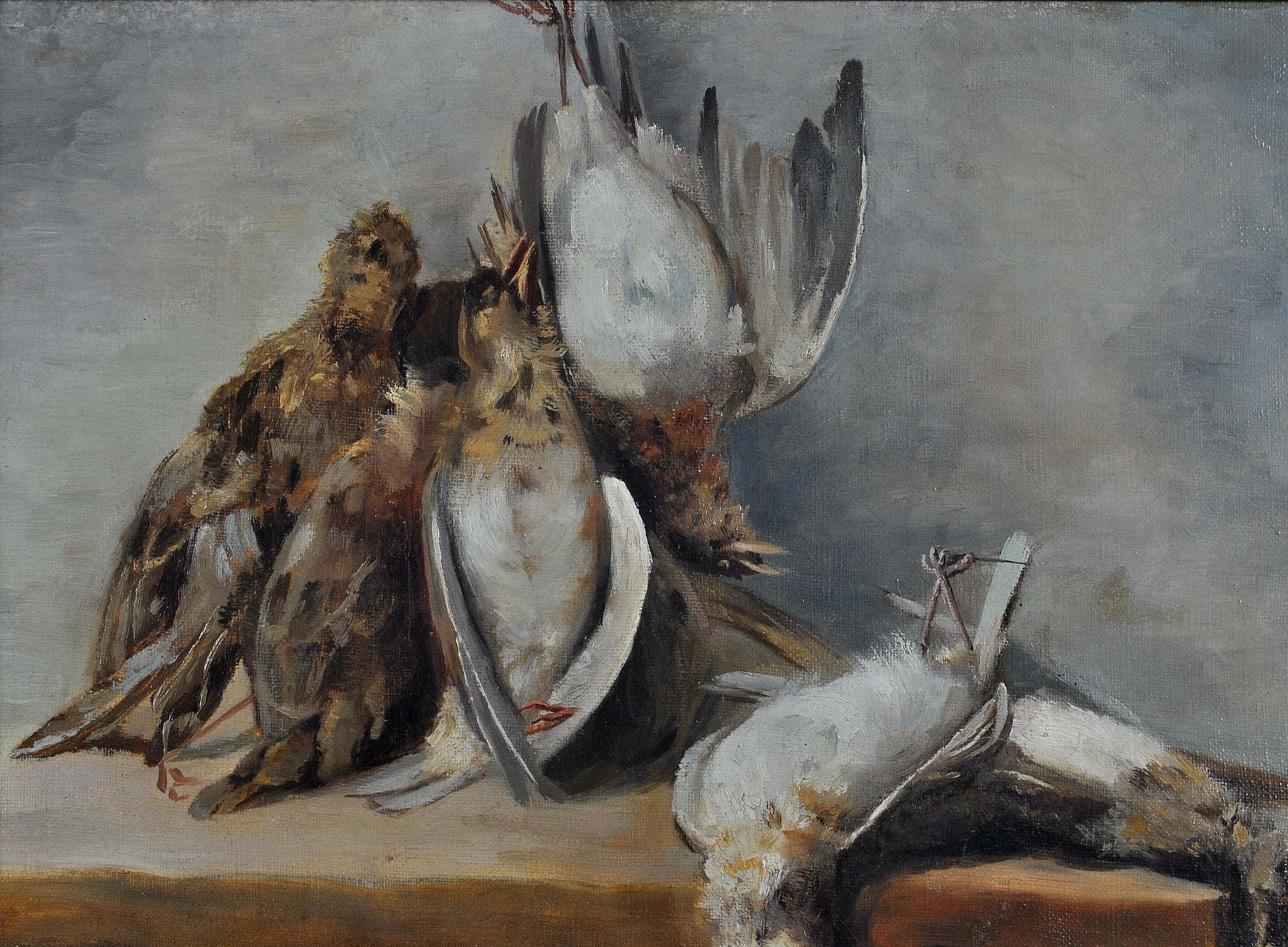 19th Century French School - Partridges on a Stone Ledge - Antique ...