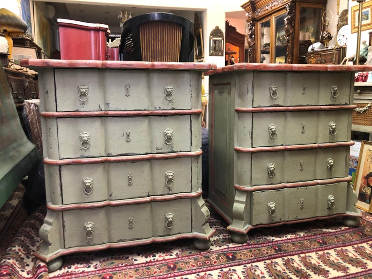 19th Century French Set of Hand Painted Carved Side Chests of Drawers ...