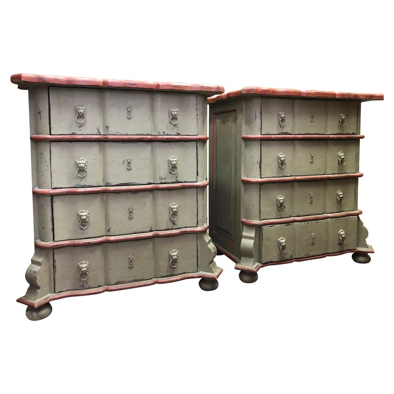 19th Century French Set of Hand Painted Carved Side Chests of Drawers ...