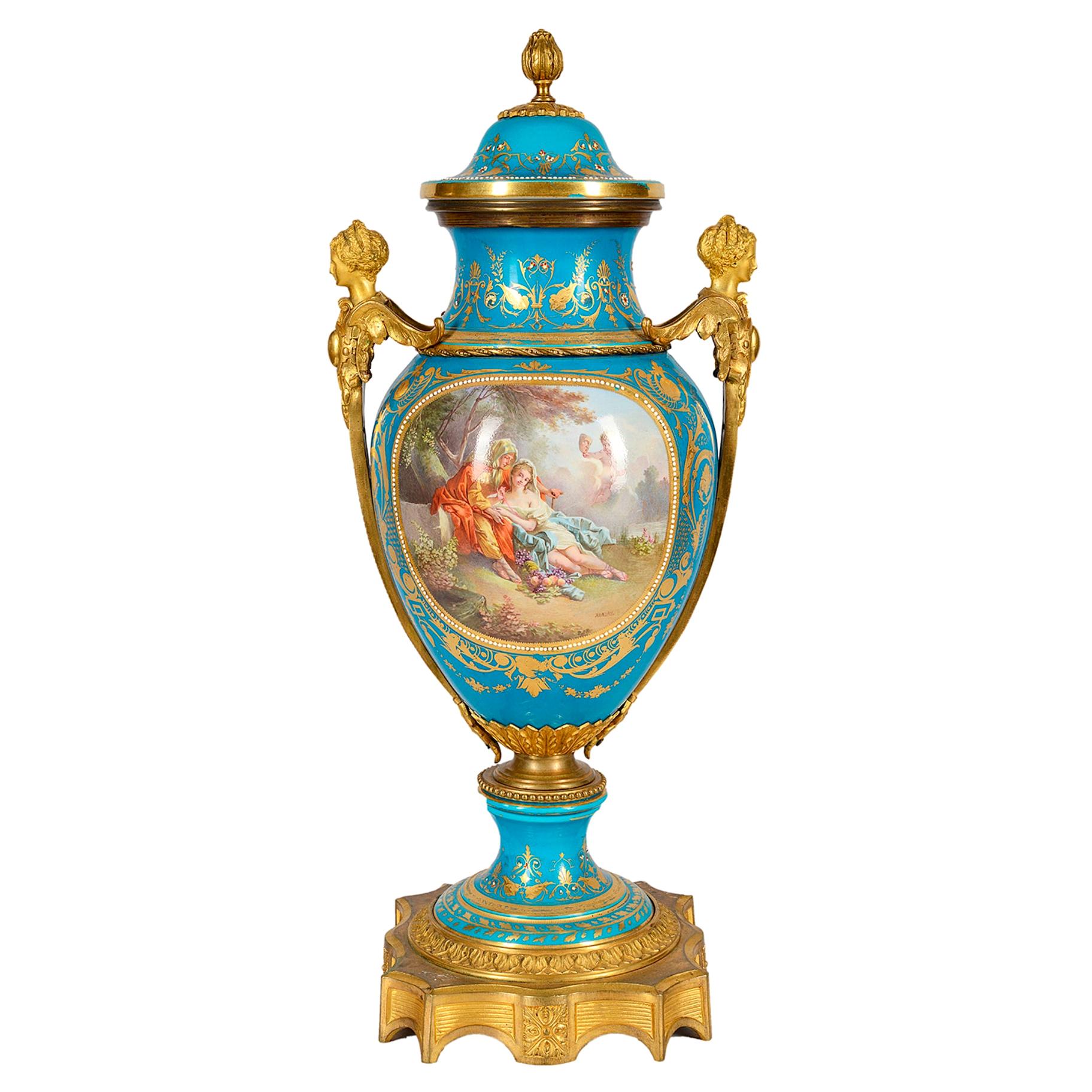 19th Century French Sevres Style Porcelain Lidded Vase For Sale at 1stDibs