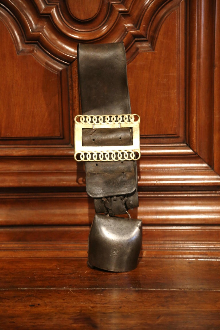 19th Century French Signed Cow Bell with Original Leather Collar and ...