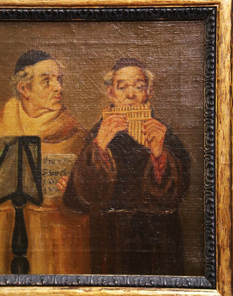 19th Century French Signed Monks Oil on Canvas Painting in Gilt Frame ...