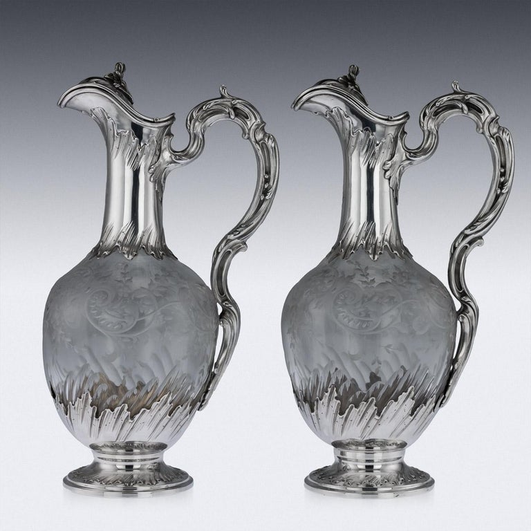 19th Century French Silver and Glass Pair of Claret Jugs, circa 1890 at ...