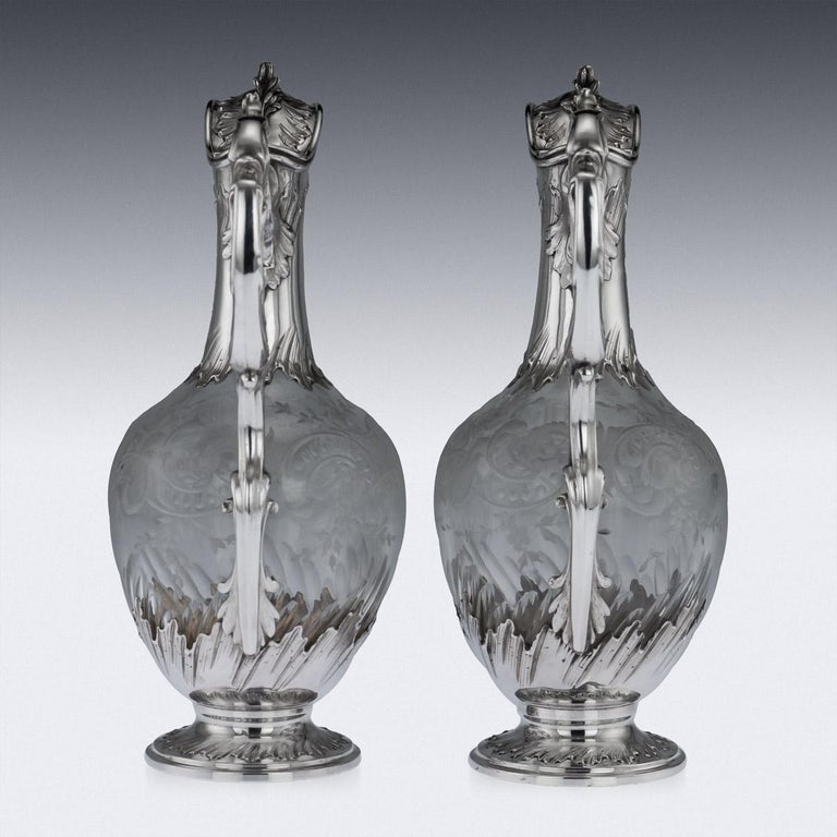 19th Century French Silver and Glass Pair of Claret Jugs, circa 1890 at ...