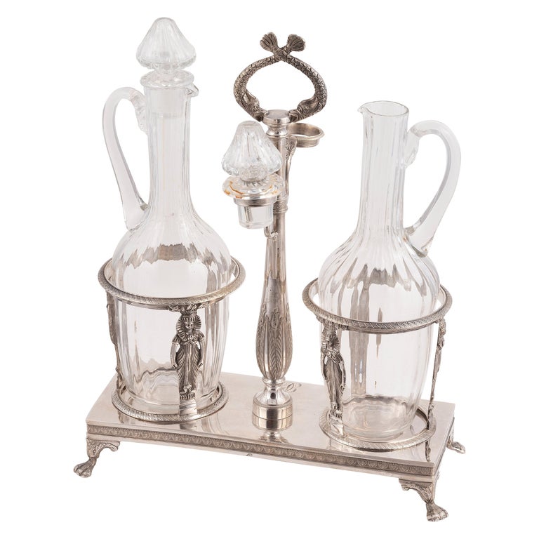 19th Century French Silver Two-Bottle Cruet Stand For Sale at 1stDibs