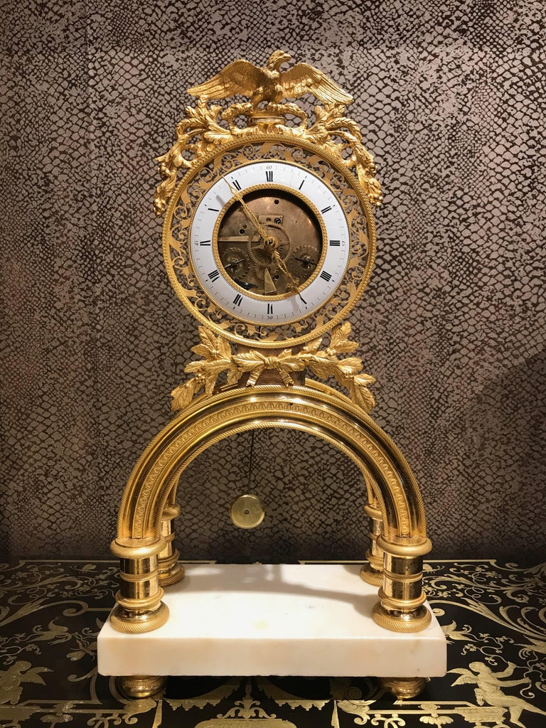 19th Century French Skeleton Clock of Ormolu and Marble from Directoire ...