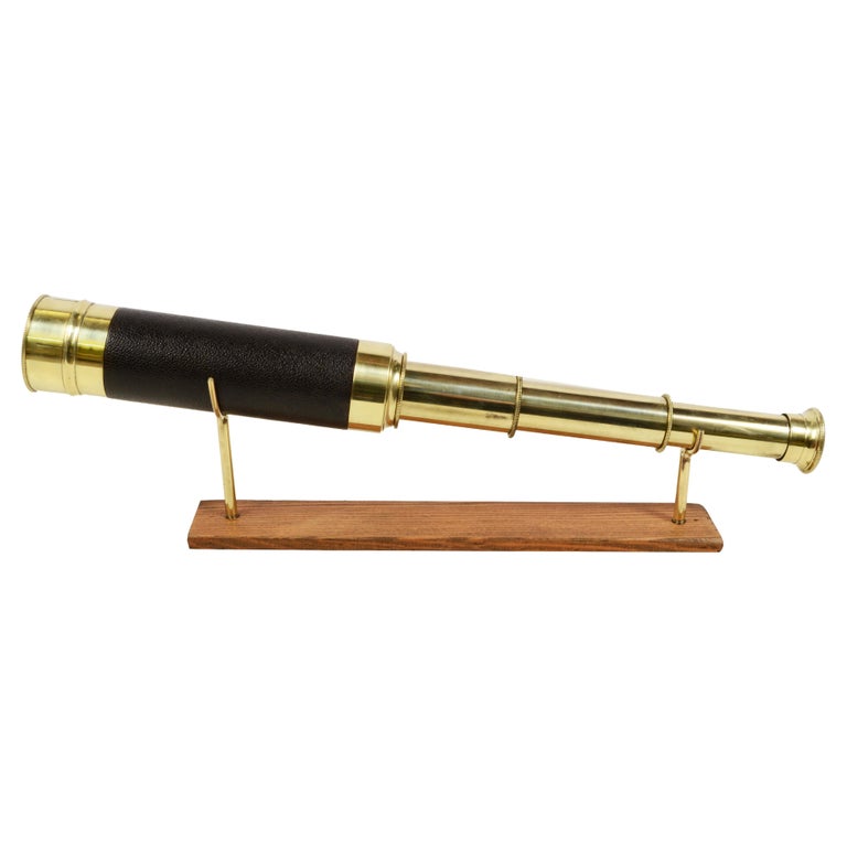 19th Century French Small Brass Antique Telescope with Leather-Covered ...