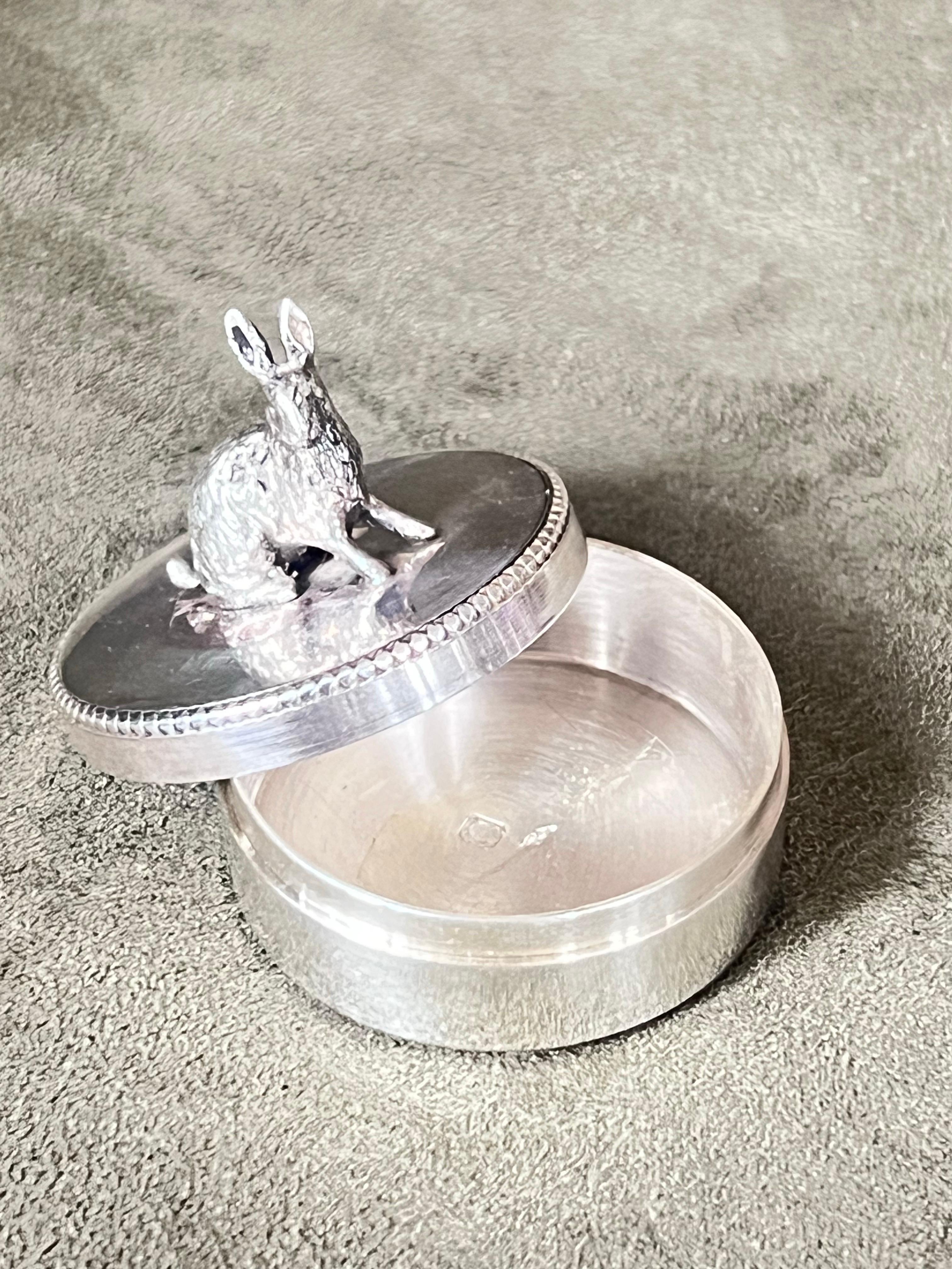 19th Century French Small Silver Jewellery Box with а Rabbit on the Top ...