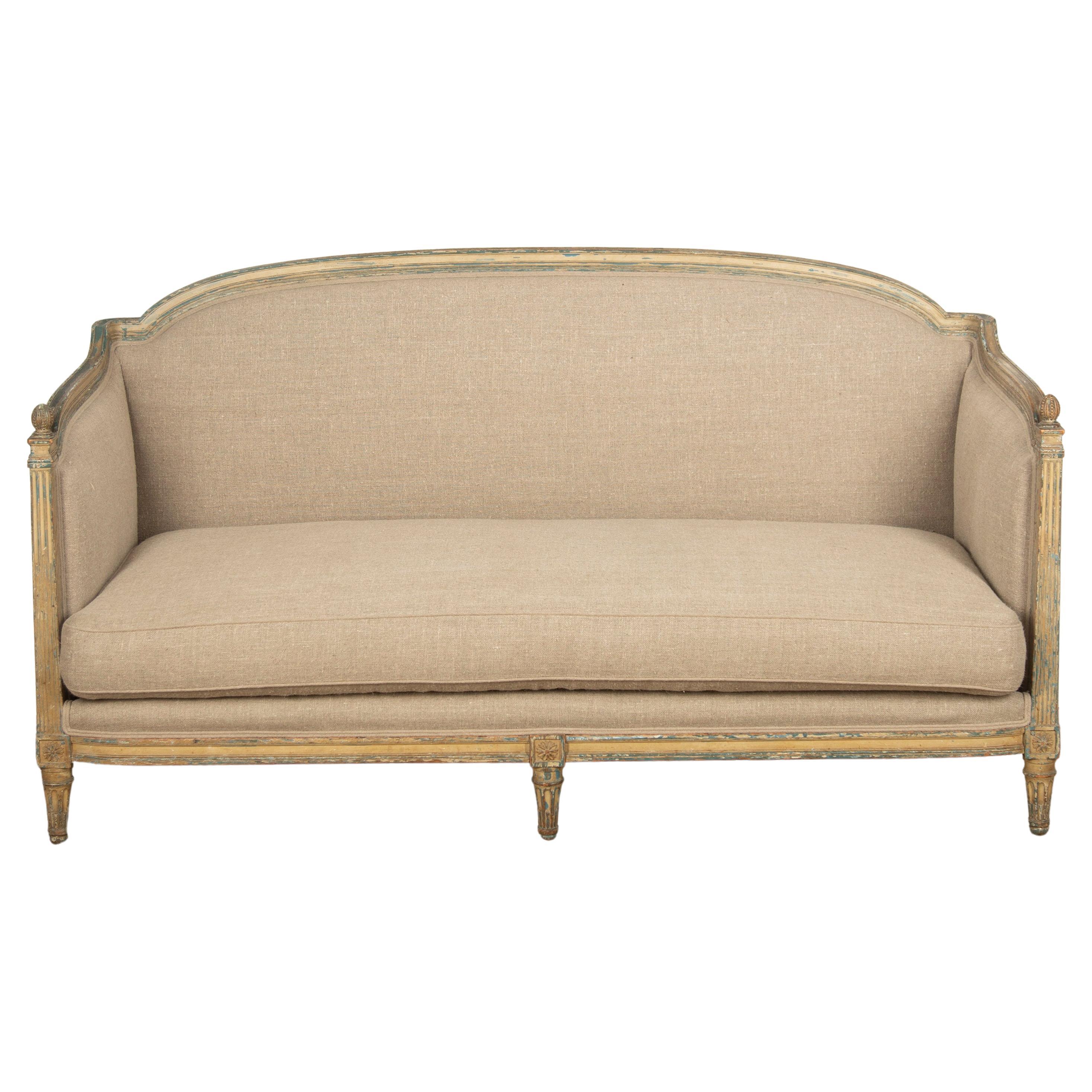 19th Century French Antique Three-Seat High Back Sofa For Sale at 1stDibs