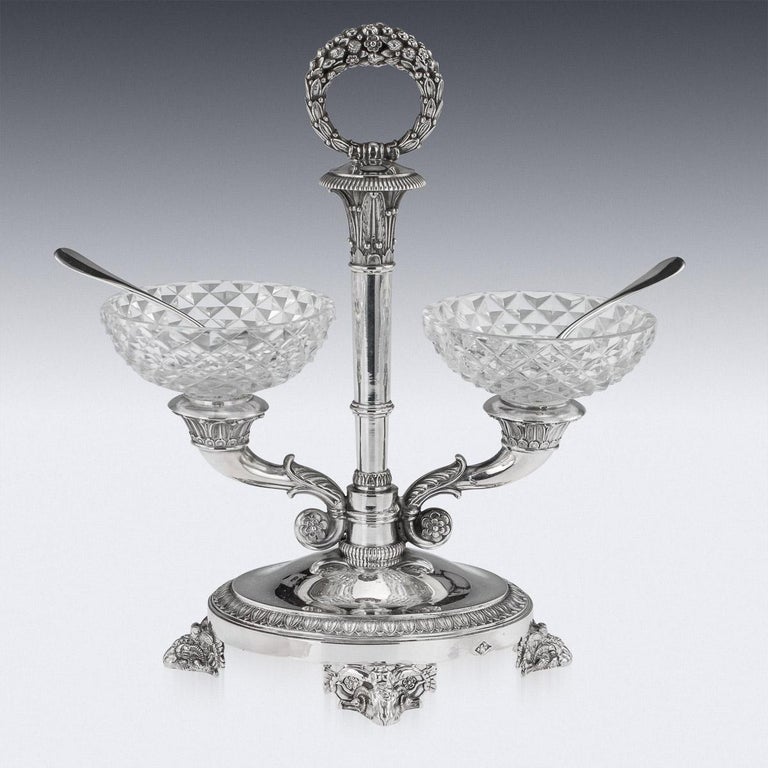 19th Century French Solid Silver and Glass Condiments Service, Paris, c ...